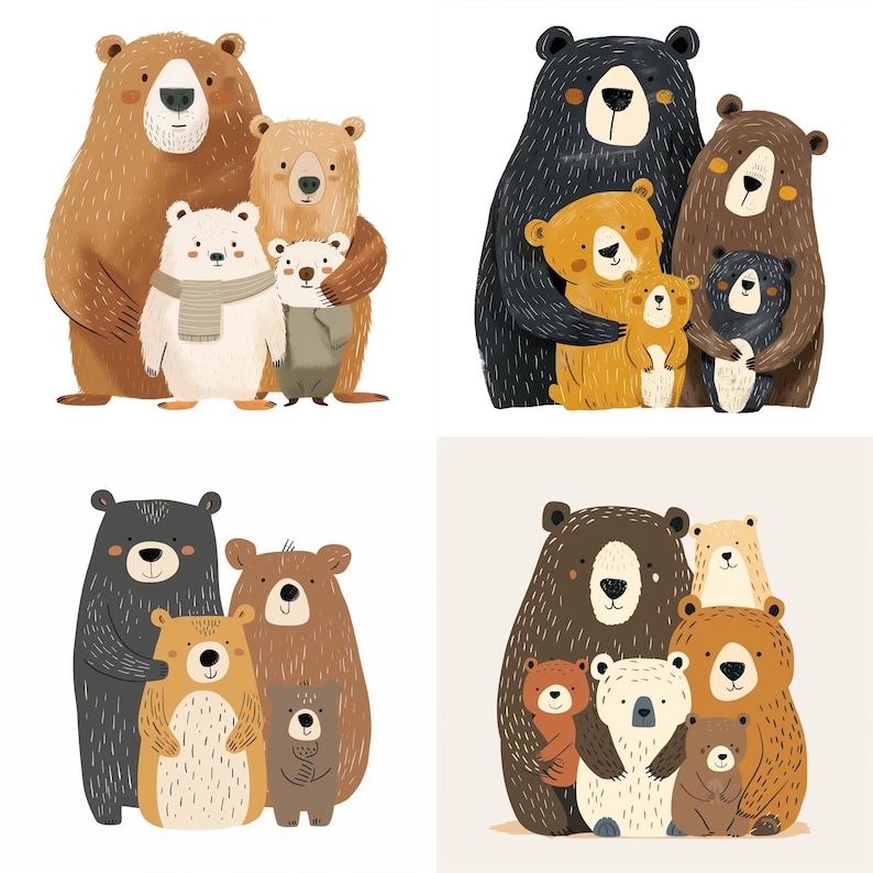 Bear Family Clipart, Cute Animal Graphics, Nursery Art (digital ...