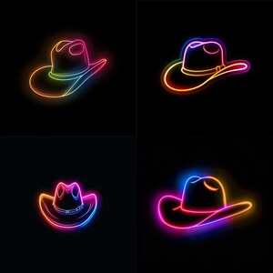 24 Neon Cowboy Hat Clipart, Western Hat Digital Artwork, Glowing ...