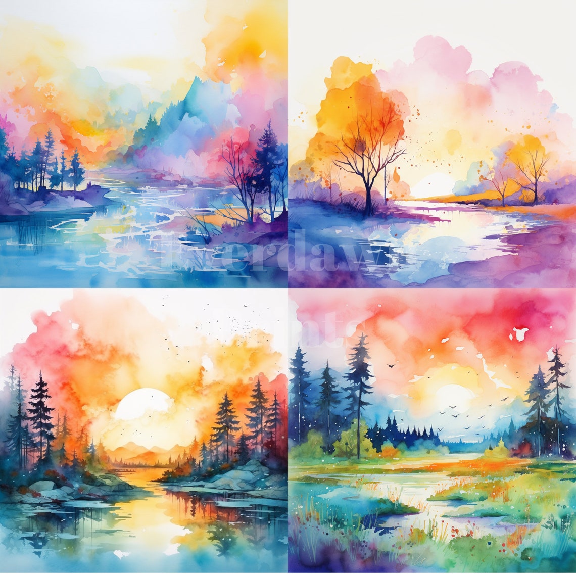 24 Abstract Watercolor Landscapes Clipart, Watercolor Backgrounds ...