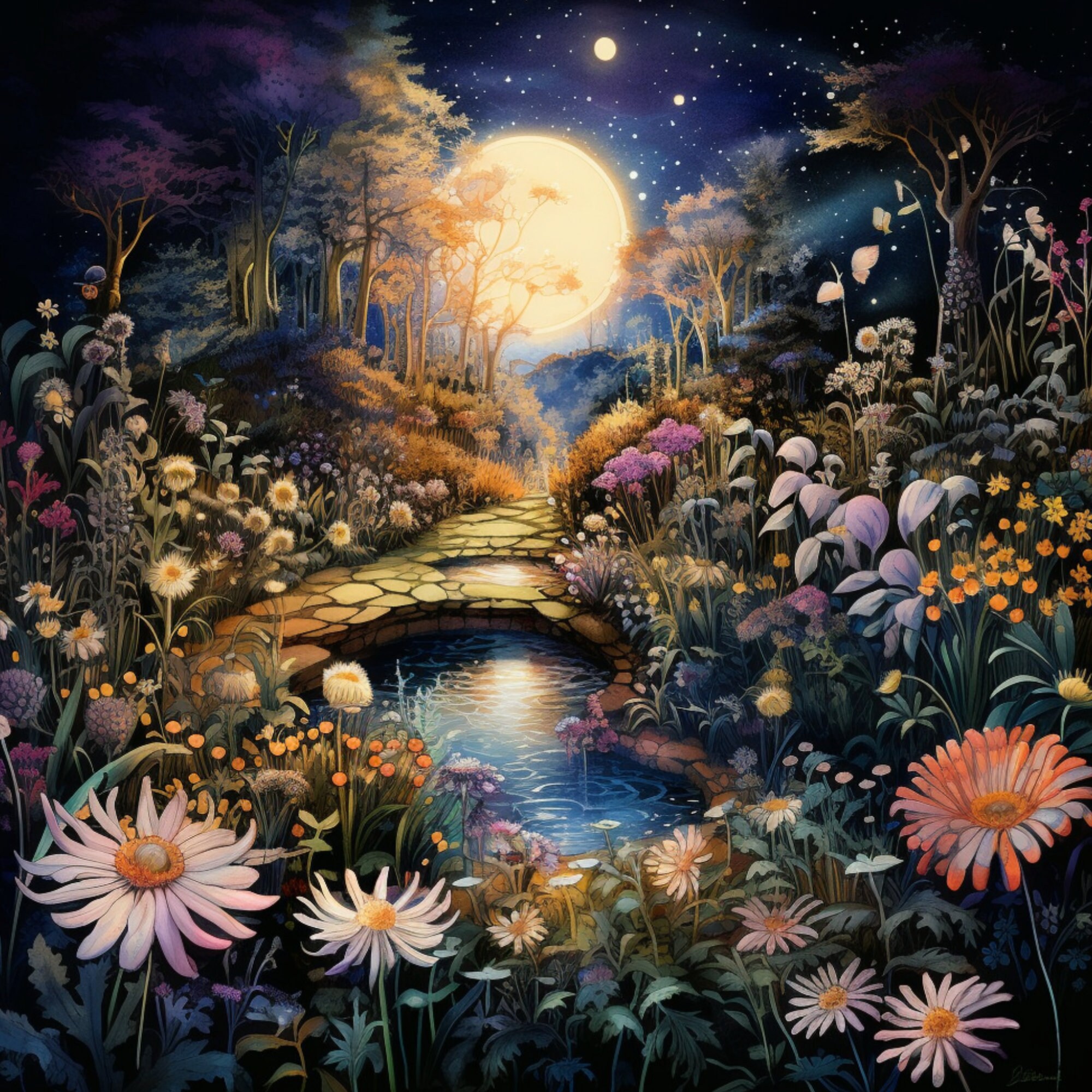 26 Watercolor Mystical Moonlit Garden Clipart, Moonlight Clipart, High ...