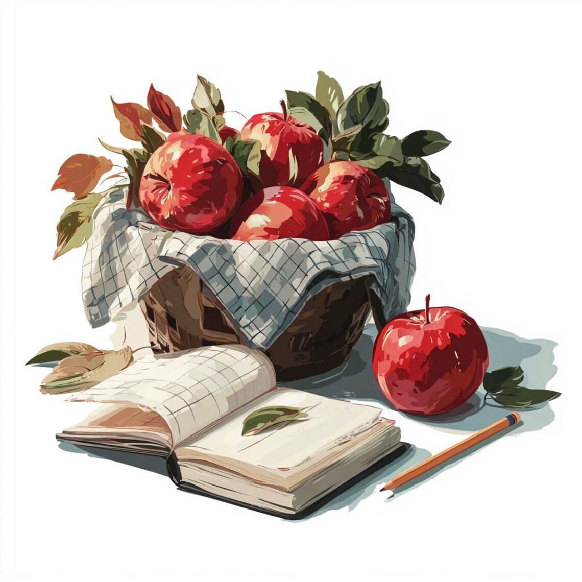 24 Apple Basket Digital Art, Autumn Harvest Still Life, Cozy Fall ...