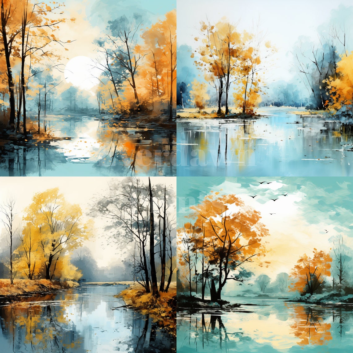 20 Autumn Trees Near a River Watercolor Clipart - Watercolor Forest ...