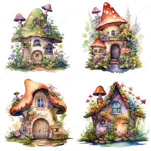 22 Watercolor Tiny Fairy House Clipart, Garden Gnomes, Transparent PNG ...