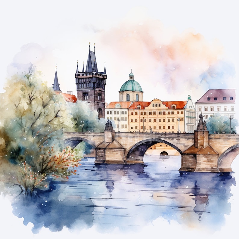 Watercolor Prague Clipart, Cityscape Illustrations (instant Download ...
