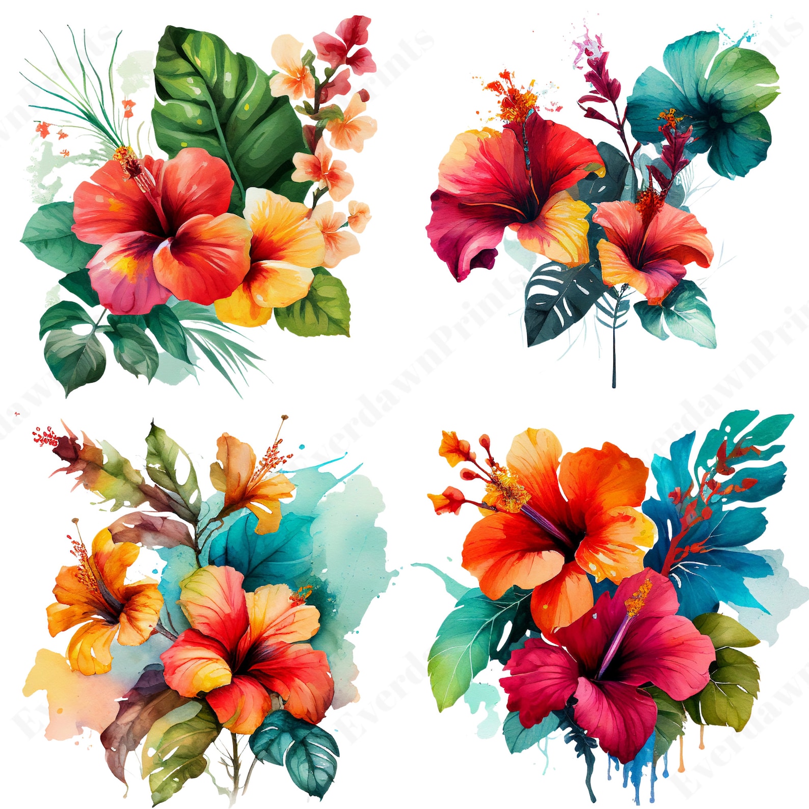 16 Watercolor Hibiscus Flowers Clipart, High Quality Transparent PNG ...