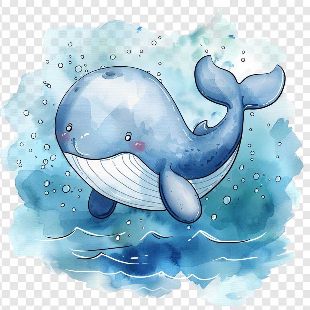 24 Cute Whale Clipart, Ocean Animal Graphic, Kids Room Decor, Nautical ...