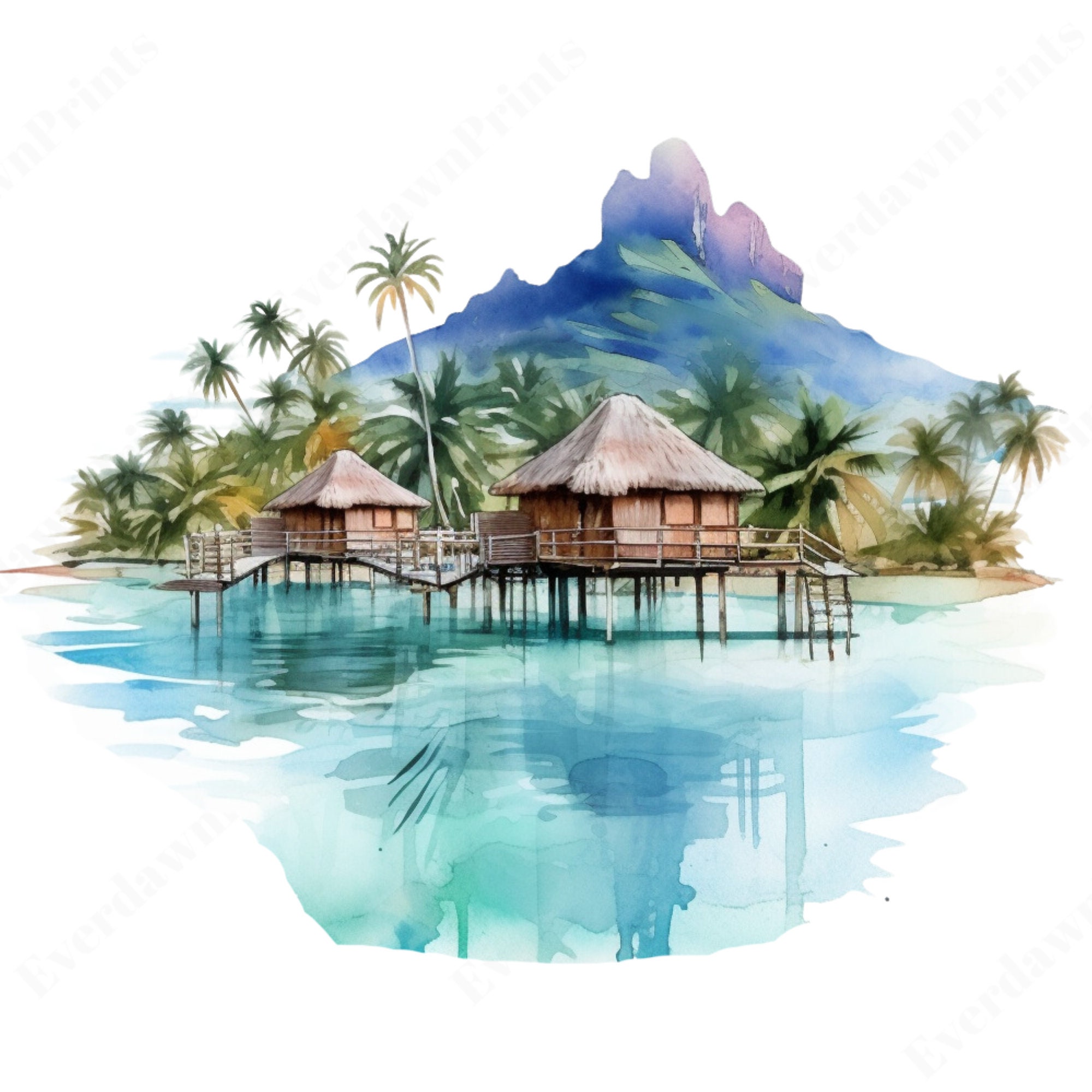 25 Watercolor Bora-bora Clipart - Transparent PNG - Tropical Island ...