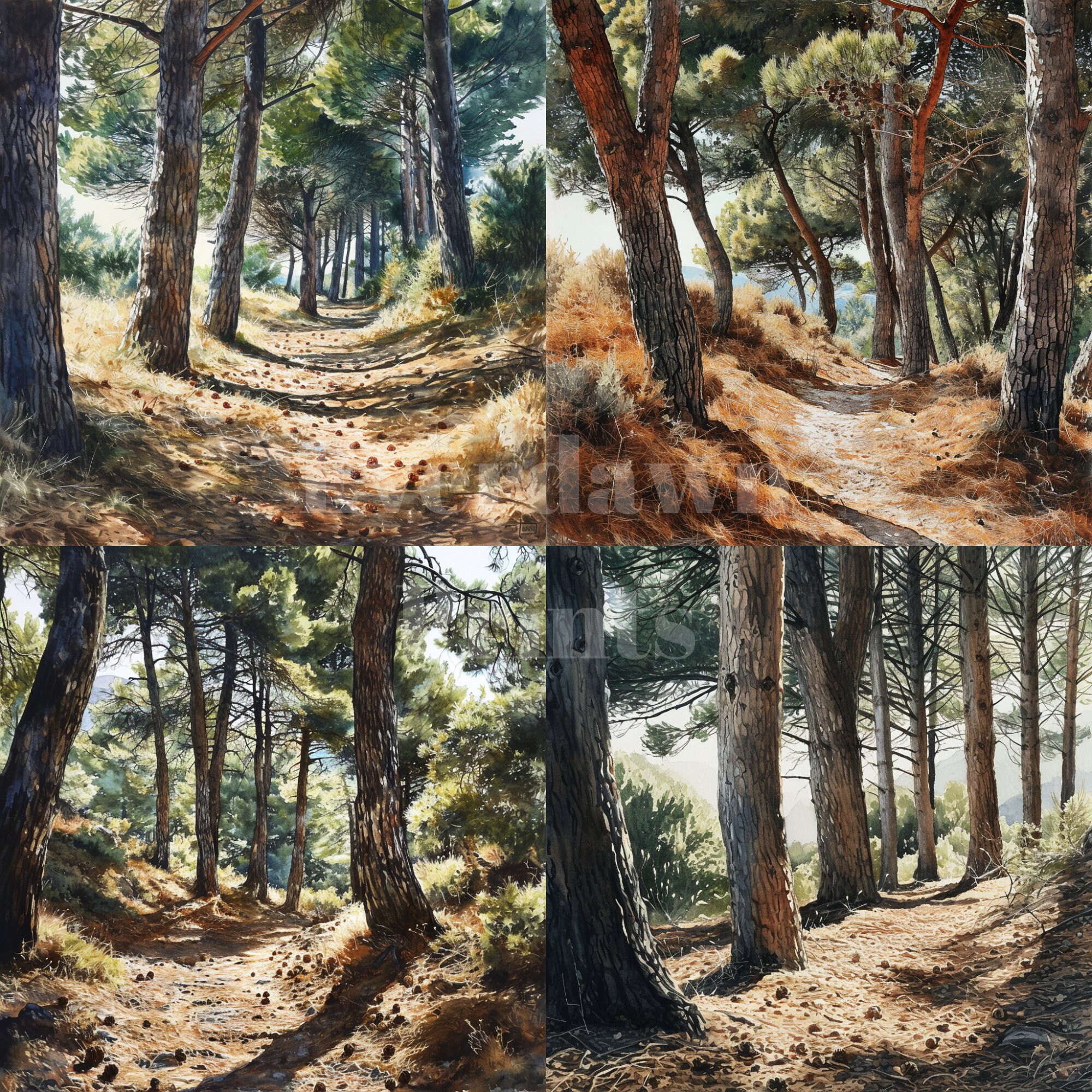 24 Mediterranean Pine Trees Watercolor Clipart - Watercolor Forest ...