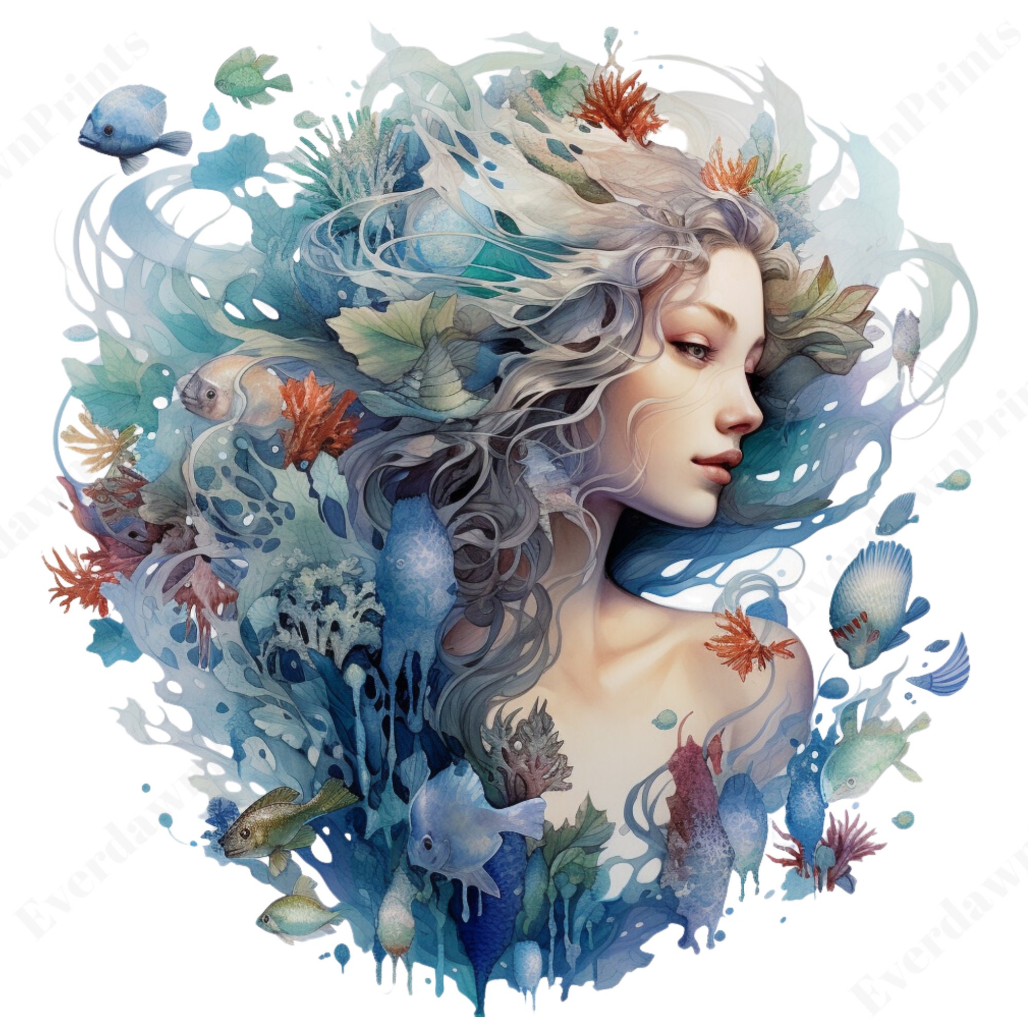 18 Mermaids Watercolor Clipart, High Quality Transparent PNG ...