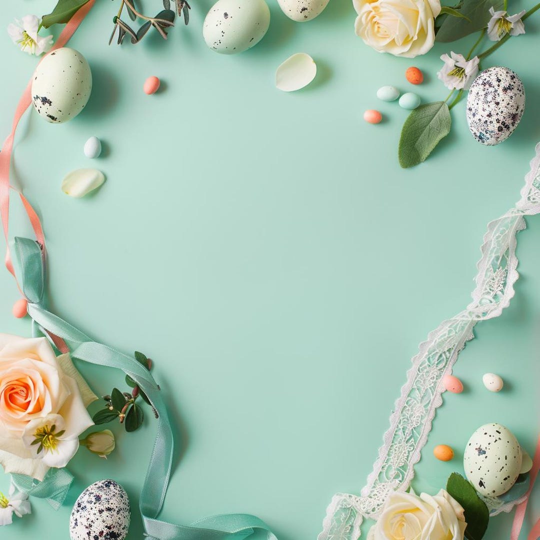 24 Easter Clipart Background, Spring Floral Clipart, Pastel Eggs ...