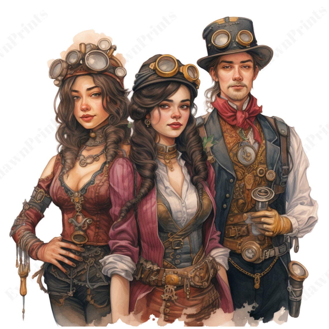 20 Watercolor Steampunk Characters Clipart, High Quality PNG ...