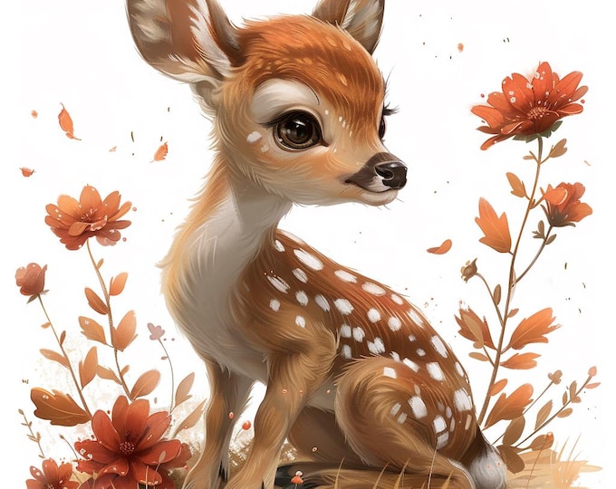 Springtime Watercolor Clipart | Cute Deer Clipart | Deer Nursery Wall ...