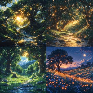 24 Enchanted Forest Stream Clipart, Magical Forest Scenery Illustration ...