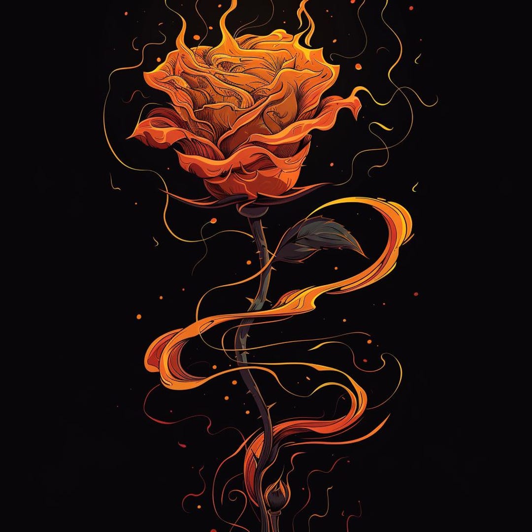 24 Rose Clipart, Fiery Rose, Burning Rose, Floral Art, Digital Download ...