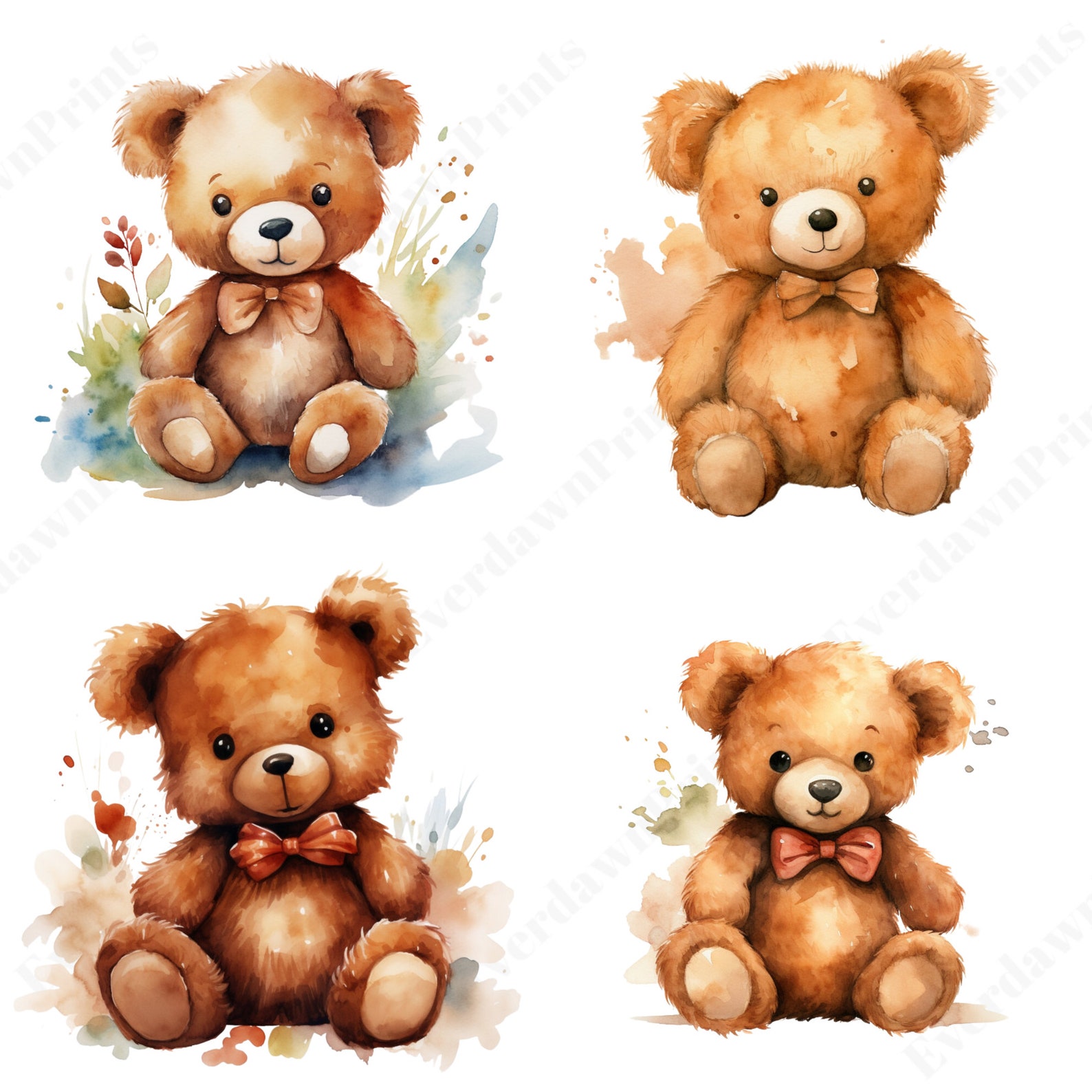 31 Teddy Bear Watercolor Clipart Volume 2, Transparent PNG, Bear Baby ...