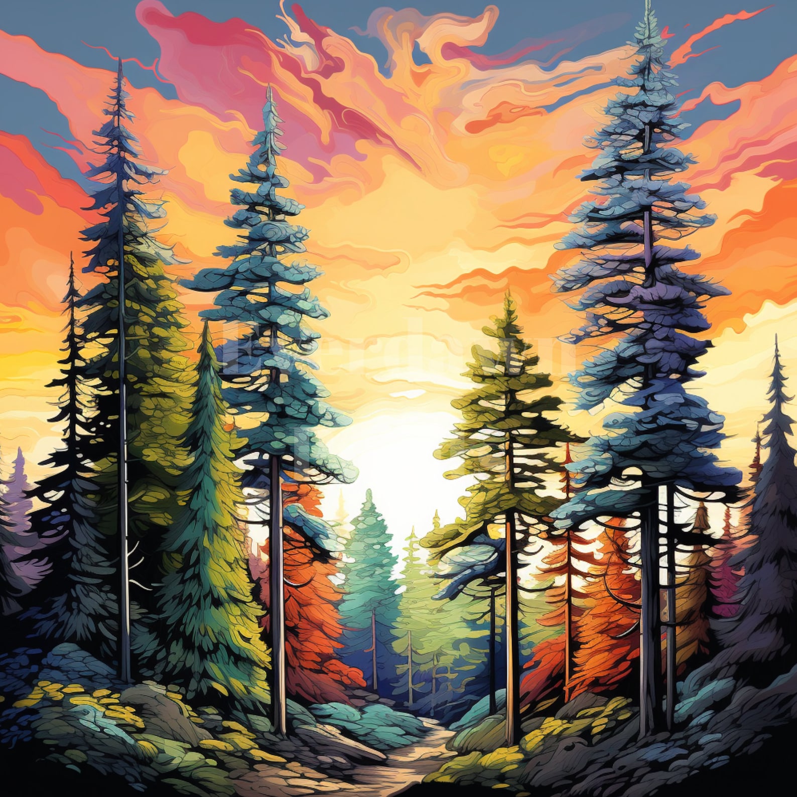 32 Colorful Pine Trees Watercolor Clipart – High-quality Pngs for ...