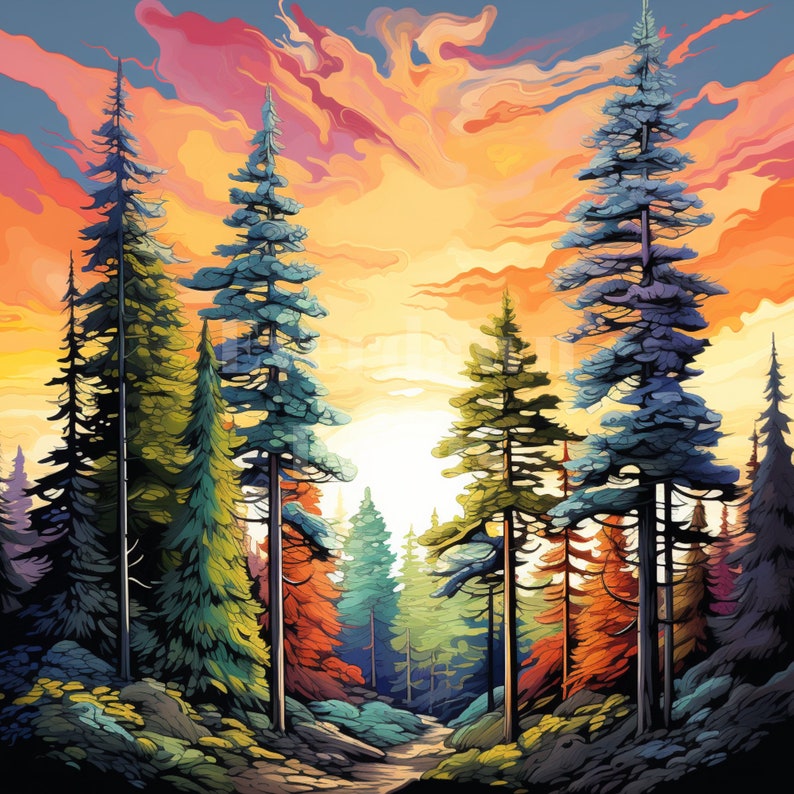 32 Colorful Pine Trees Watercolor Clipart – High-quality Pngs for ...