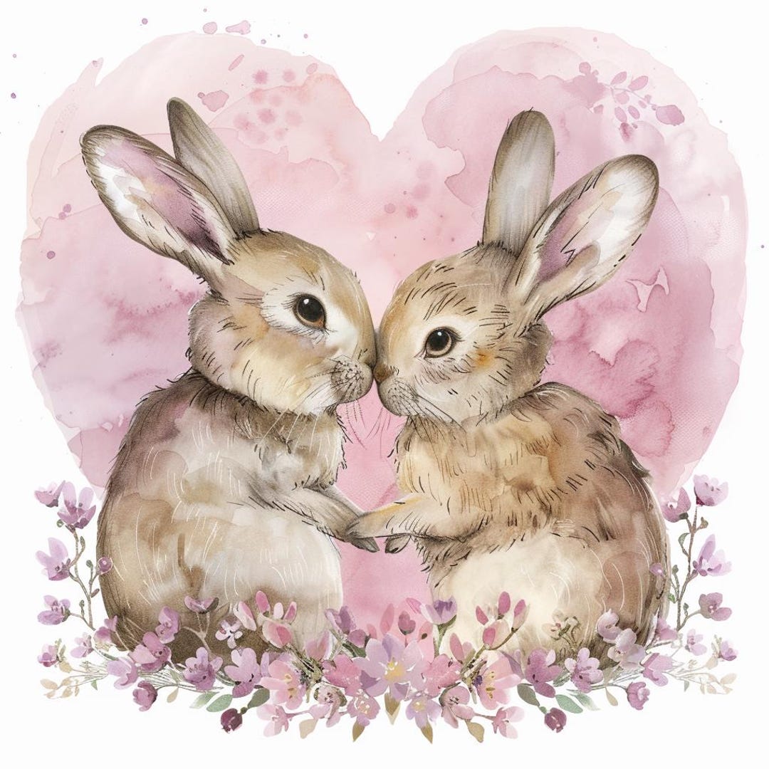 24 Cute Bunny Couple Clipart, Romantic Rabbit Illustration, Wedding ...