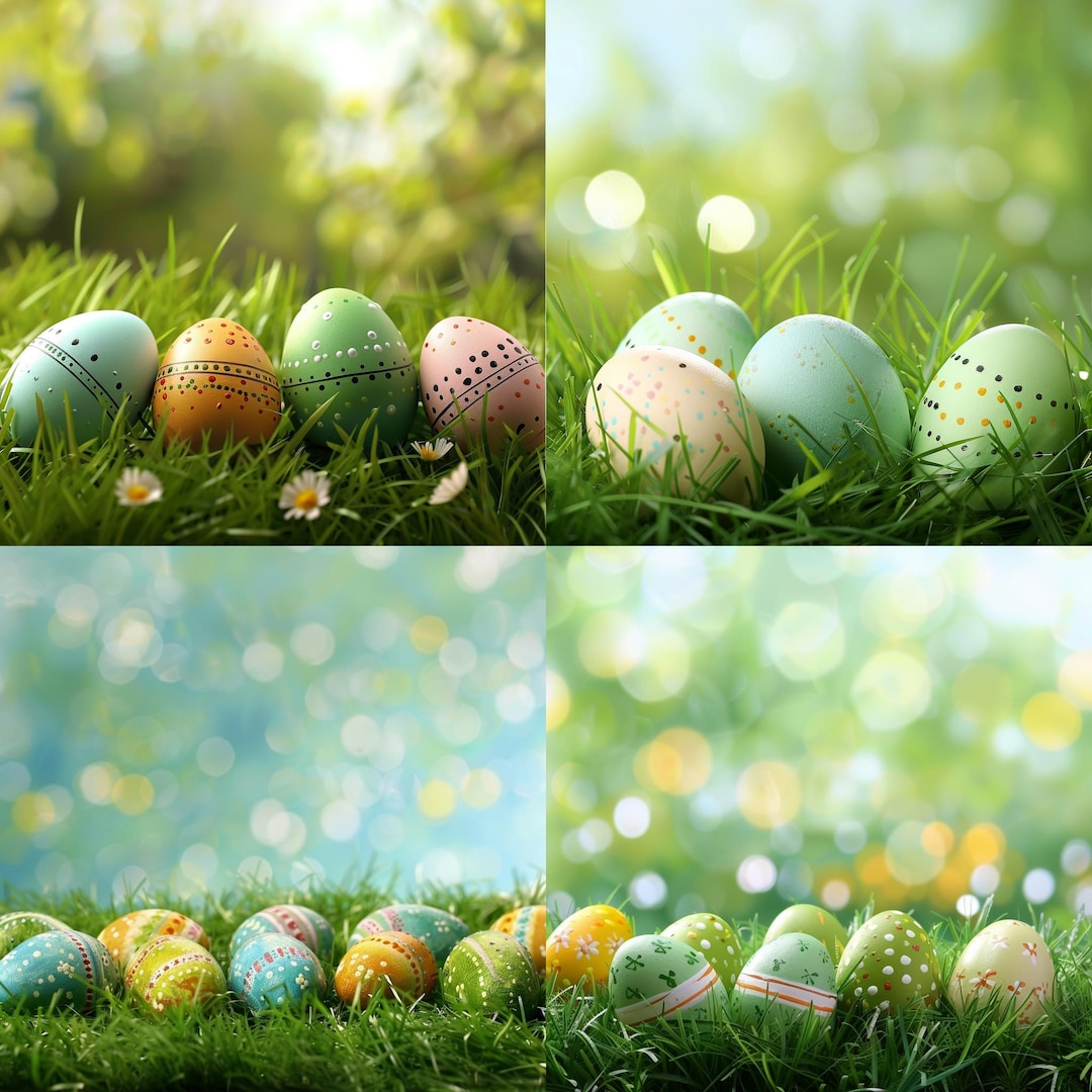24 Easter Clipart Bundle, Spring Easter Eggs, Nature Background, Green ...