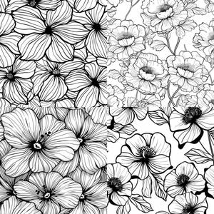 48 Floral Clipart Set, Line Art Flowers, Digital Download Clipart, Hand ...