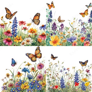 16 Watercolor Butterfly Garden Clipart, Floral Nature Artwork, Vibrant ...