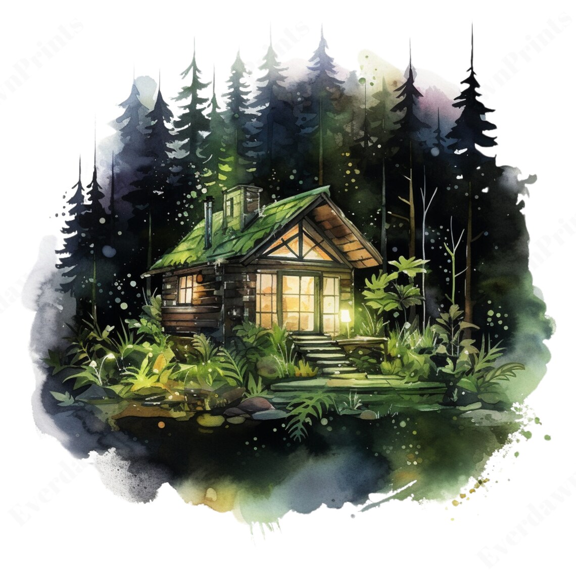 18 Cabin in the Woods, Watercolor Forest Background, High Quality PNG ...