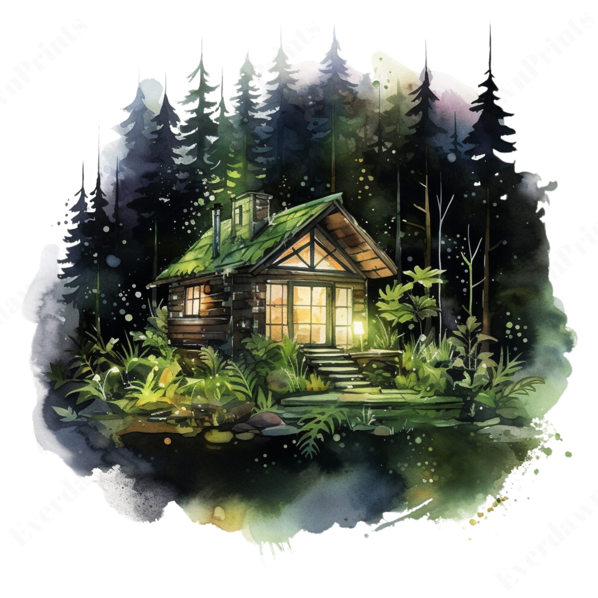 18 Cabin in the Woods, Watercolor Forest Background, High Quality PNG ...