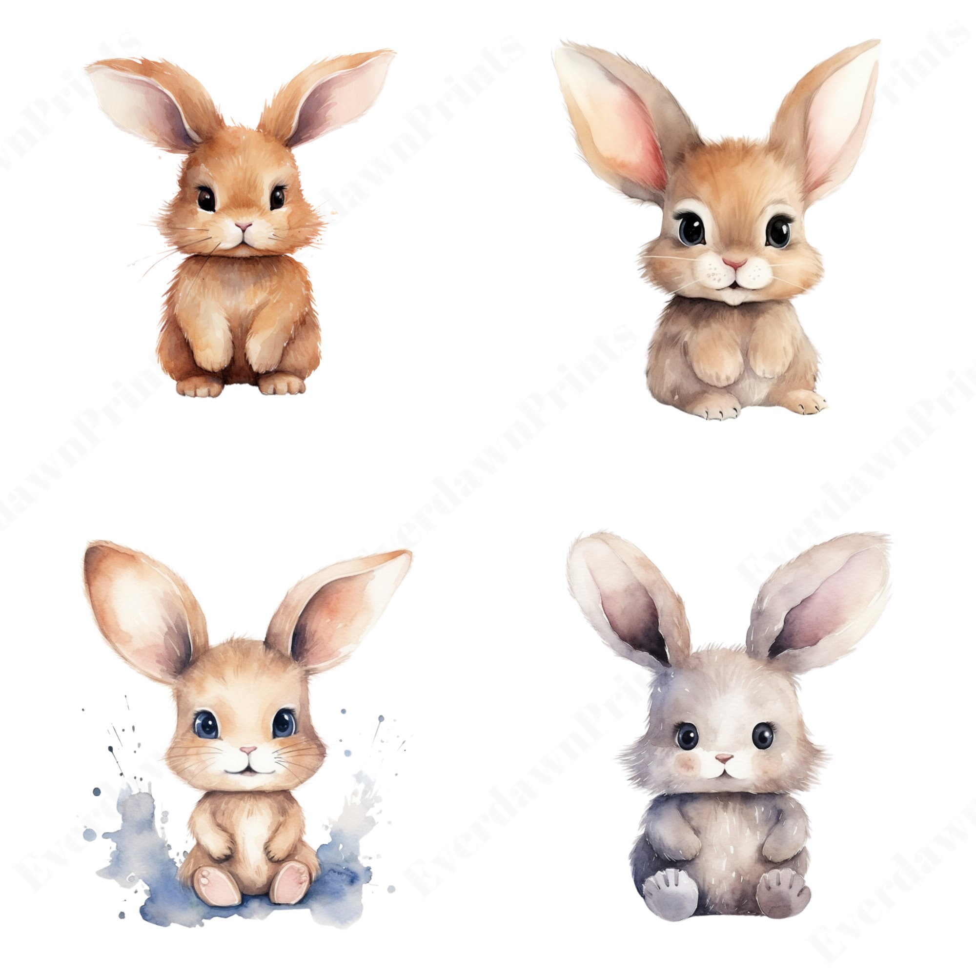 20 Watercolor Cute Bunny Clipart, Transparent, High Quality Pngs ...