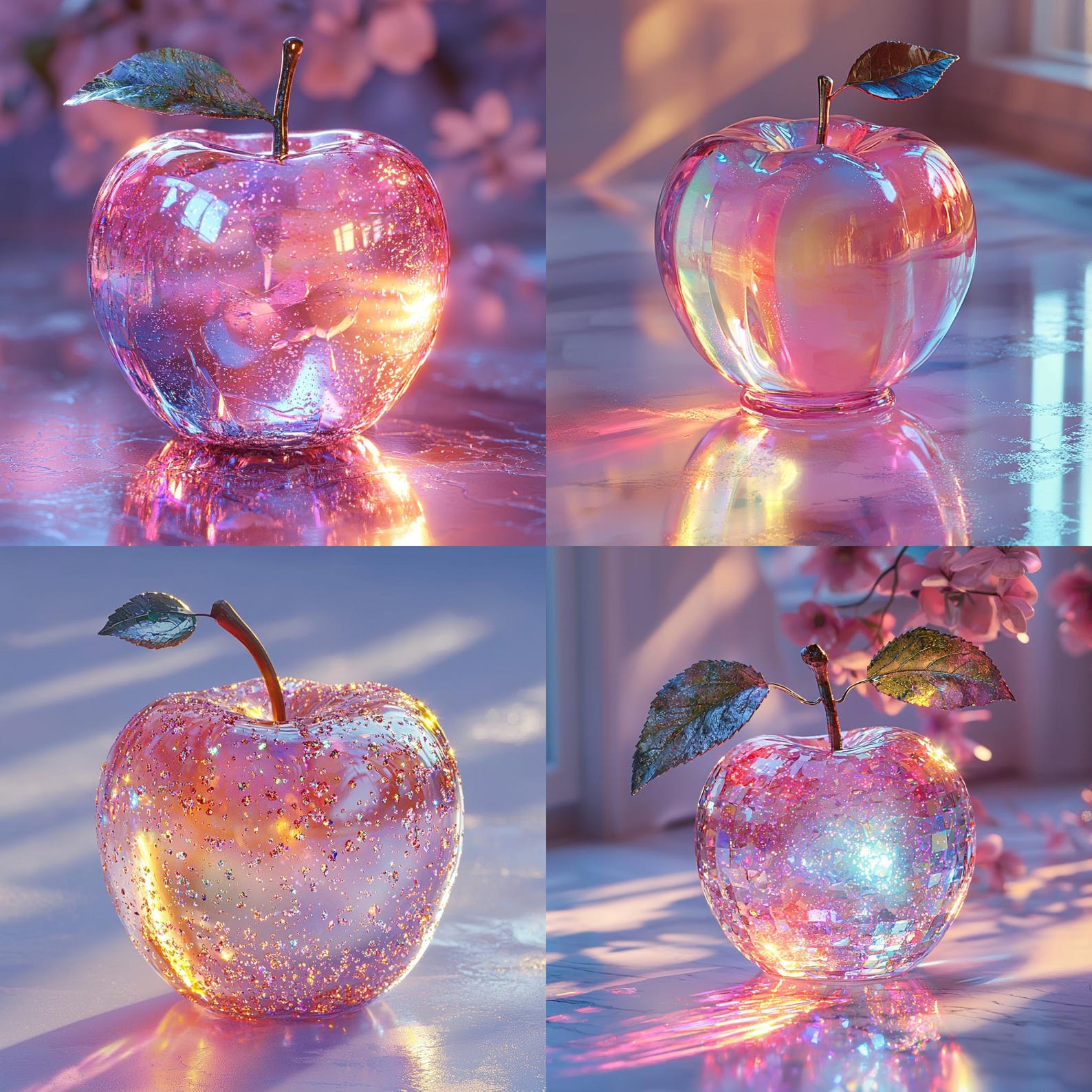 24 Crystal Apple Magic Clipart, Shimmering Glass Apple Illustration ...