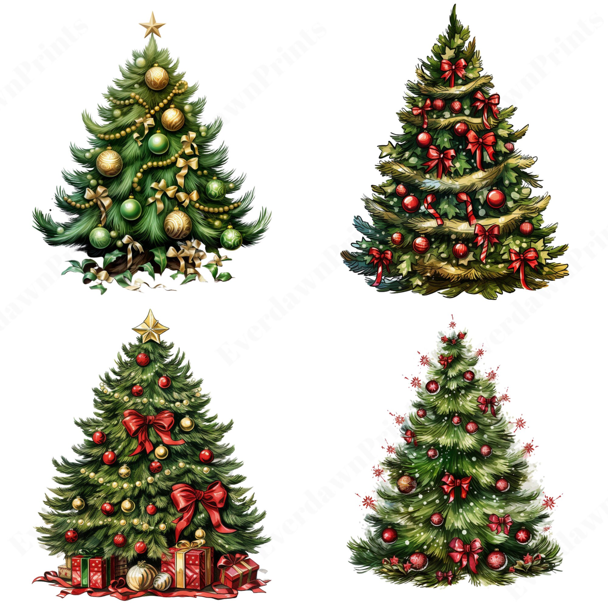 21 Christmas Tree Clipart, Transparent PNG, Watercolor Christmas ...