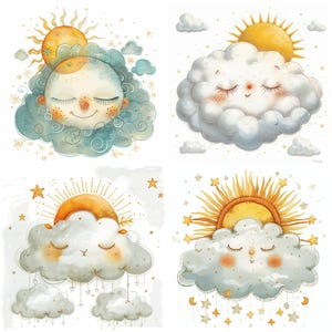 32 Cute Sun and Cloud Clipart, Smiling Sun and Cloud Illustration ...