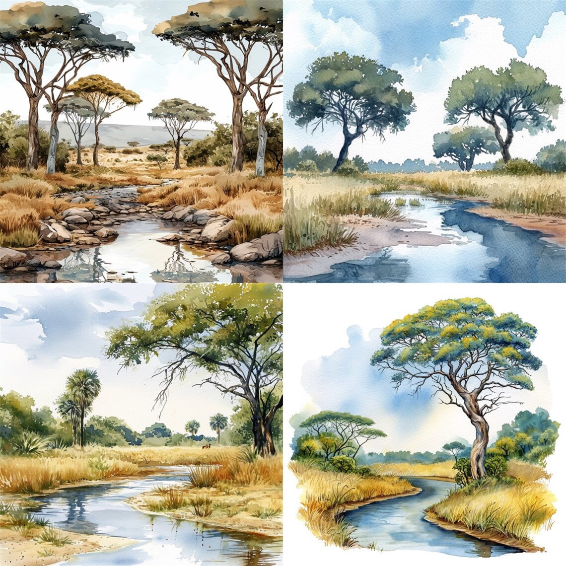 28 African Savanah Watercolor Clipart, Digital Download, Nature Wall ...