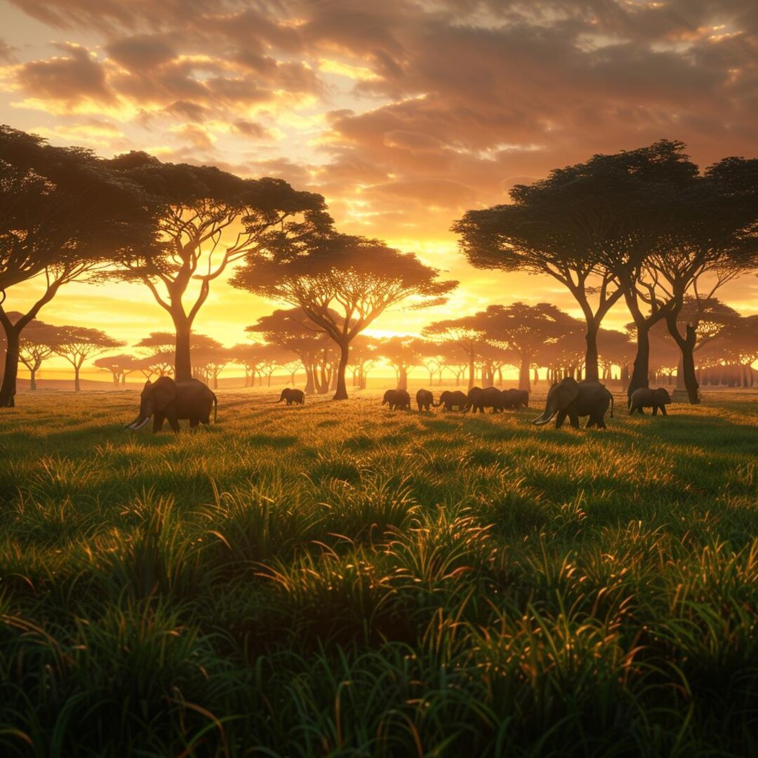 24 African Safari Elephants Clipart, Sunset Wildlife Art, Nature ...