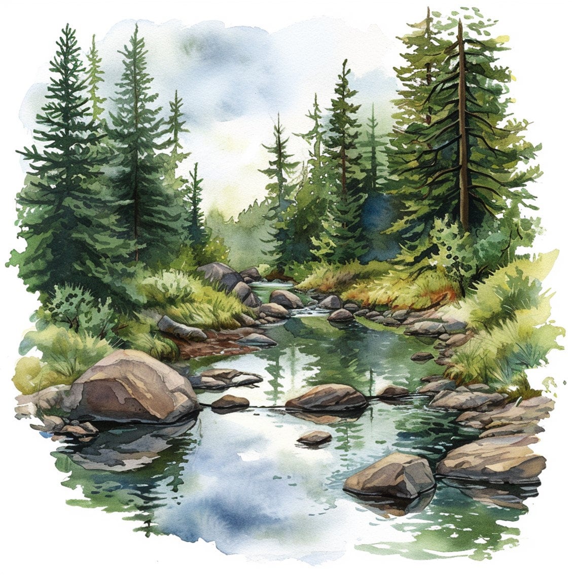 24 Forest Stream Watercolor Clipart, Watercolor Forest Background, High ...