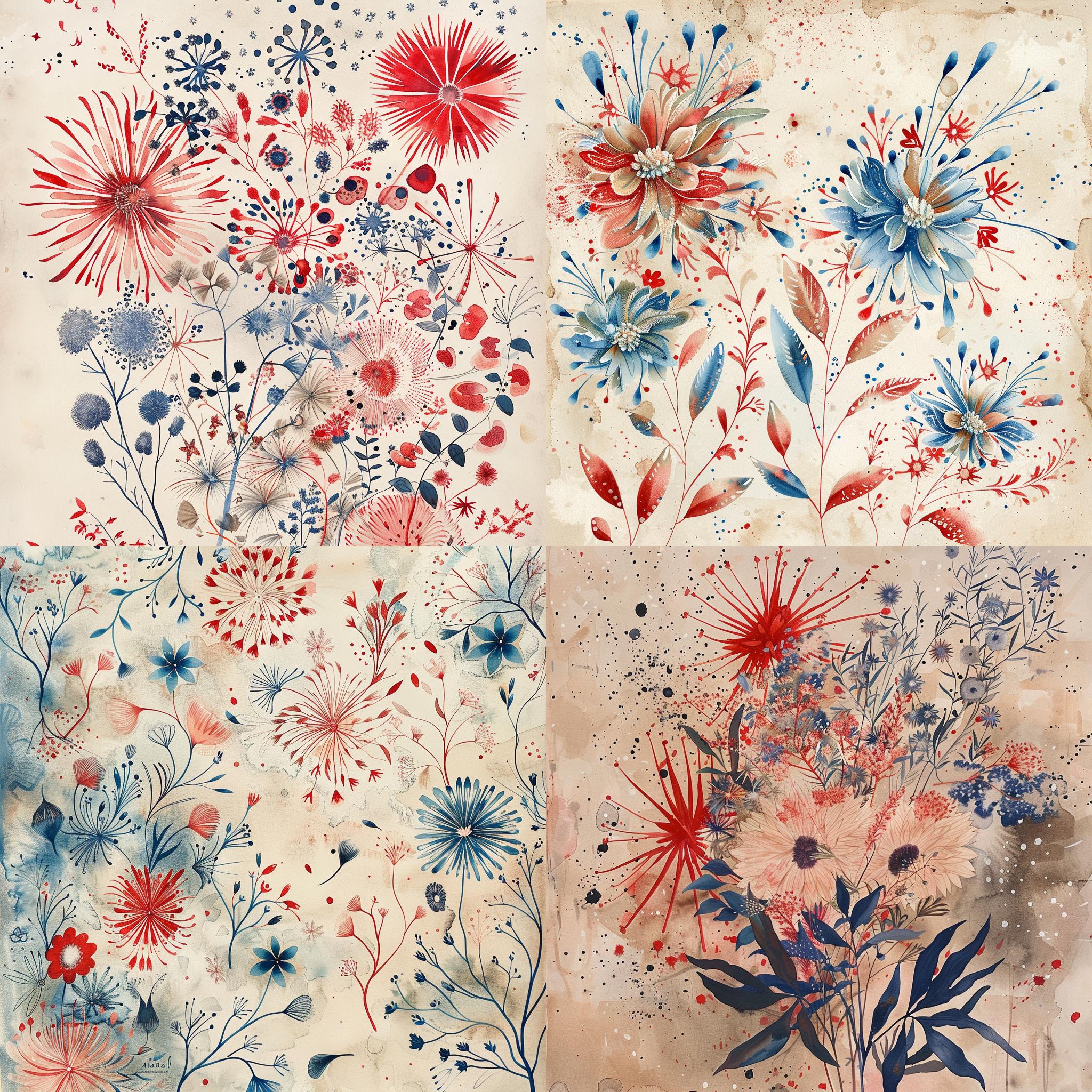 24 Red White Blue Floral Clipart, Patriotic Flowers Graphics ...