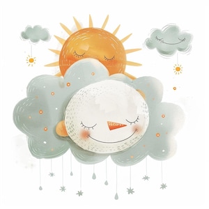 32 Cute Sun and Cloud Clipart, Smiling Sun and Cloud Illustration ...