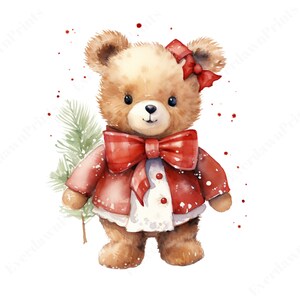 31 Christmas Teddy Bear Watercolor Clipart, Transparent PNG, Teddy Bear ...