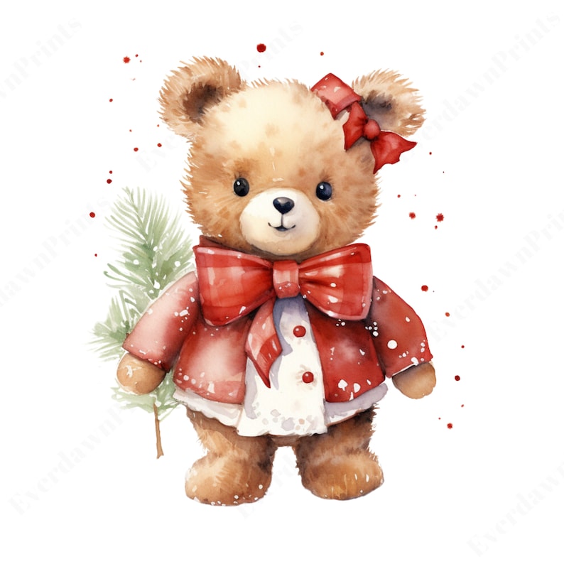 31 Christmas Teddy Bear Watercolor Clipart, Transparent PNG, Teddy Bear ...