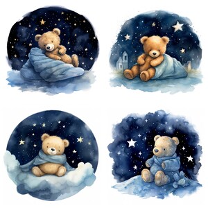 26 Sleeping Teddy Bear Clipart, Watercolor Teddy Bear Clipart for Boy ...