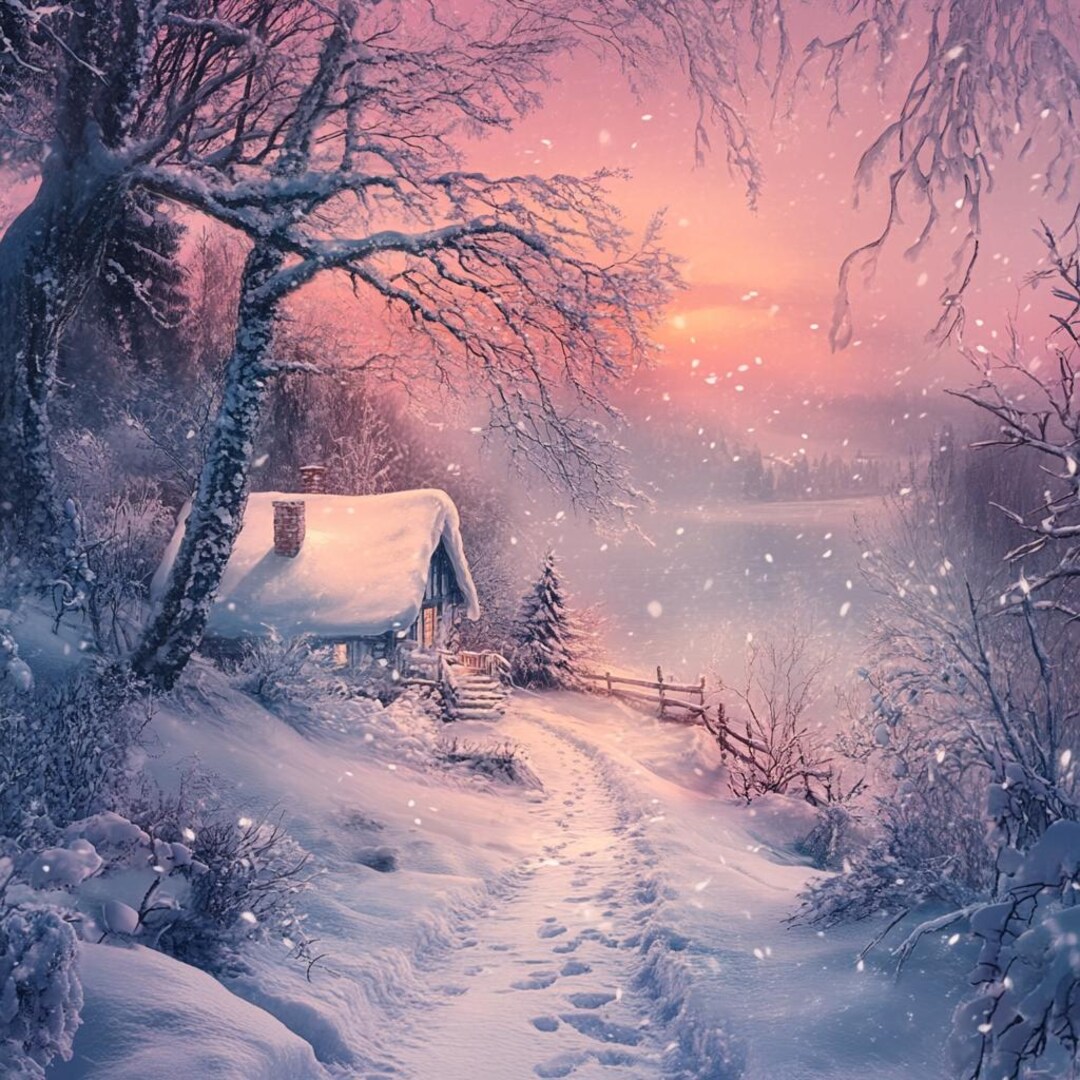 24 Winter Wonderland Cabin Digital Art, Snowy Holiday Cottage Scene ...