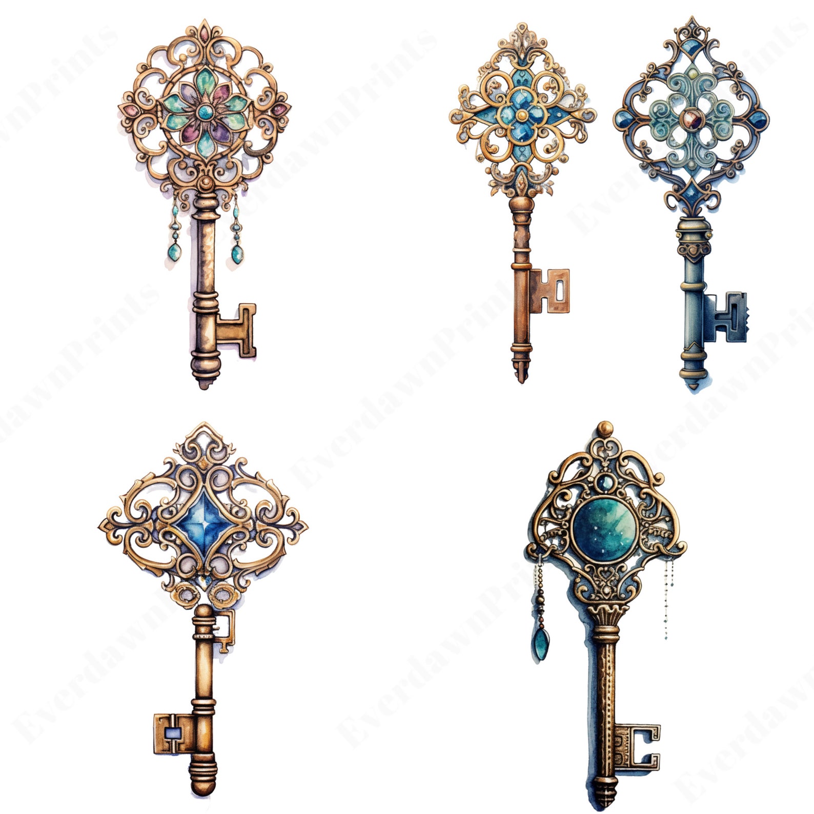 17 Watercolor Vintage Key Clipart, Transparent PNG, Vintage Clipart ...