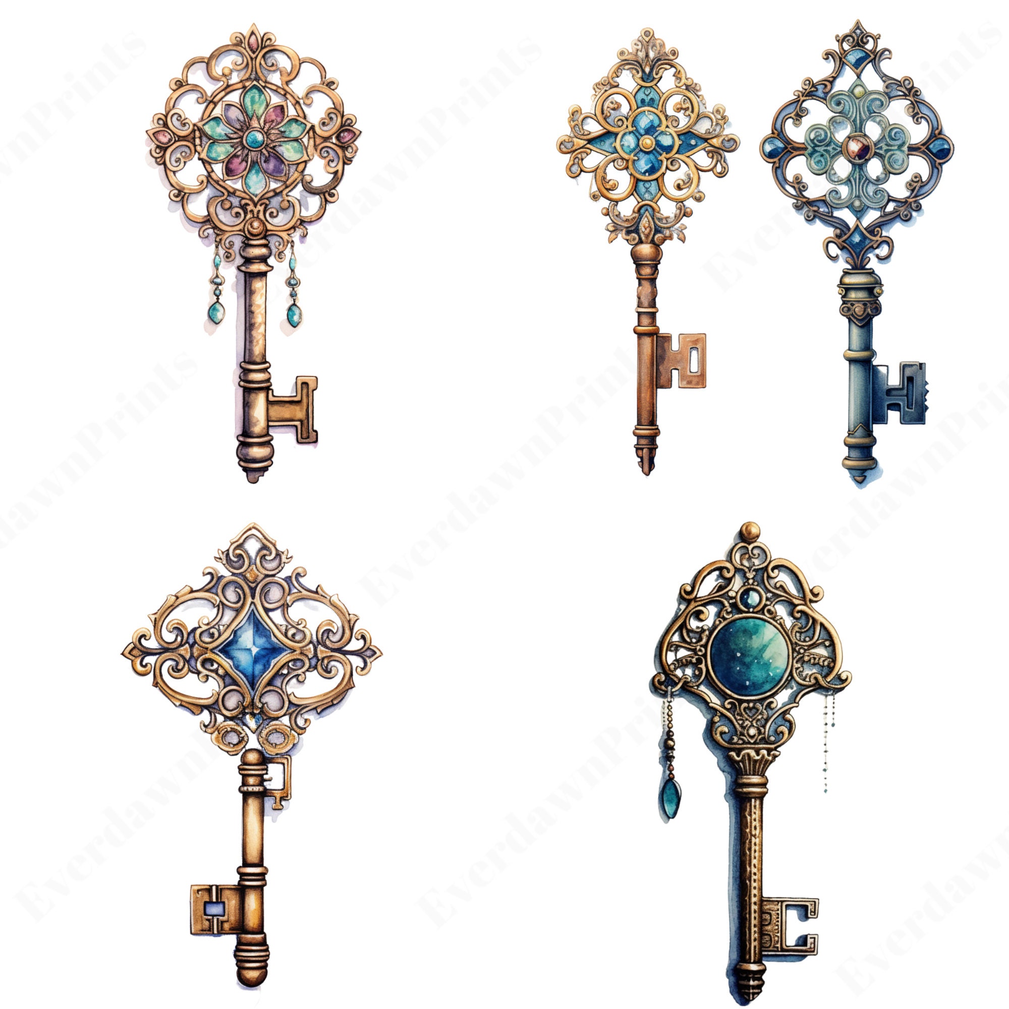17 Watercolor Vintage Key Clipart, Transparent PNG, Vintage Clipart ...