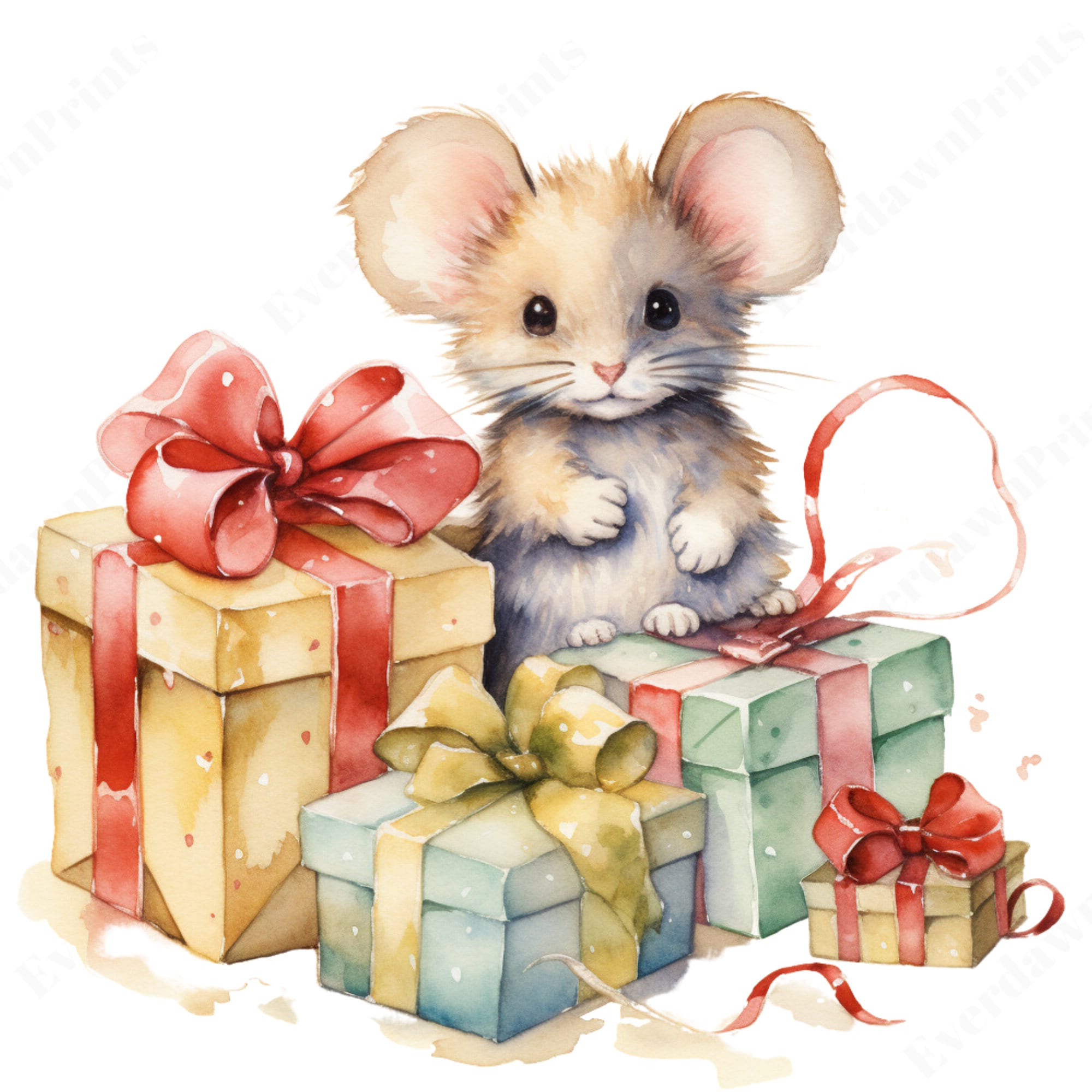 11 Gift-wrapping Mouse Watercolor Clipart, Transparent PNG, Mouse ...
