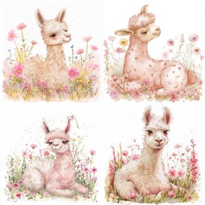 24 Cute Alpaca Clipart, Watercolor Animal Art, Flower Meadow ...