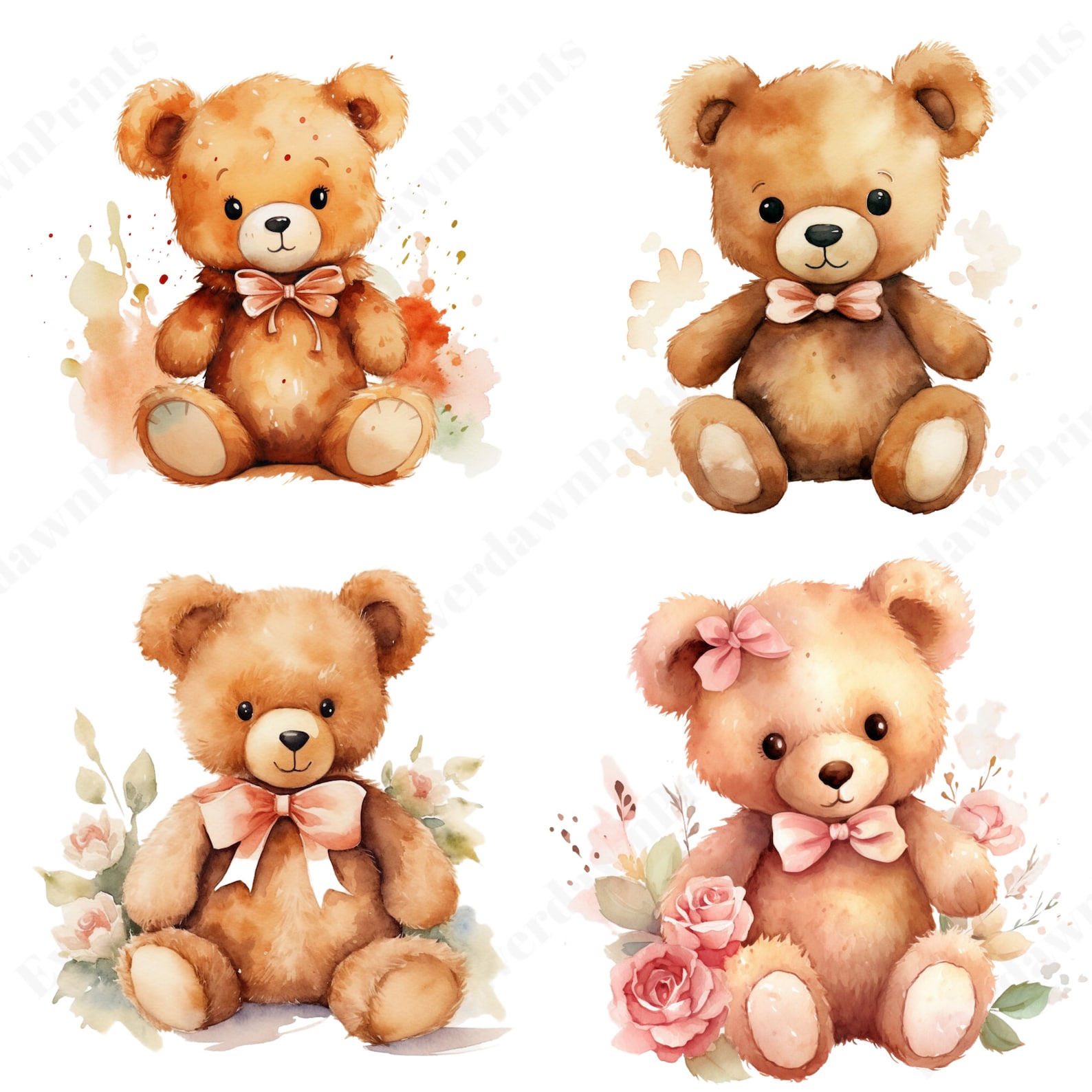 31 Teddy Bear Watercolor Clipart Volume 2, Transparent PNG, Bear Baby ...
