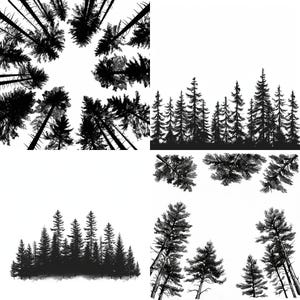 24 Pine Tree Forest Clipart, Watercolor Trees Digital Art, Black and ...