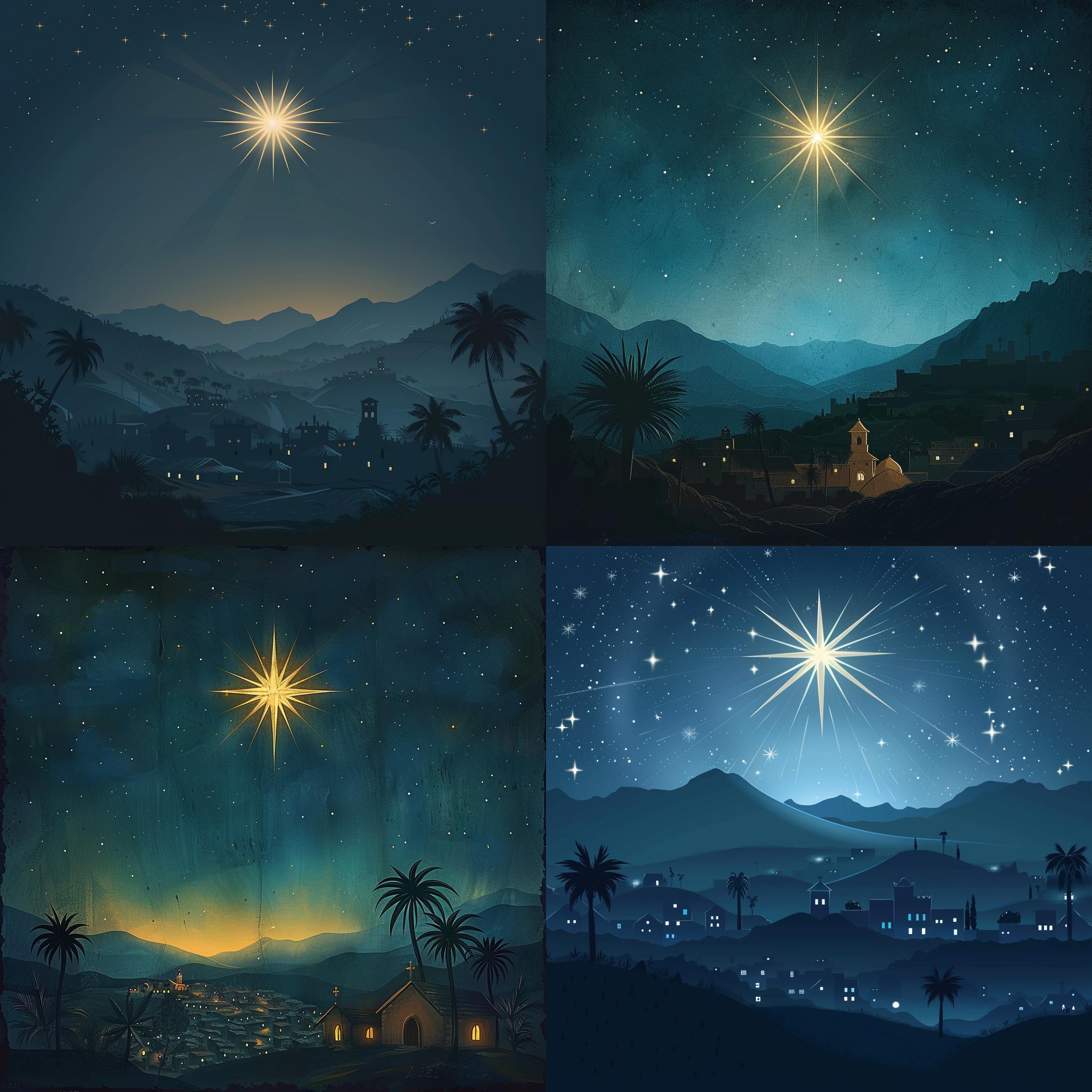 24 Starry Night Bethlehem Scene Clipart, Christmas Star Over City ...