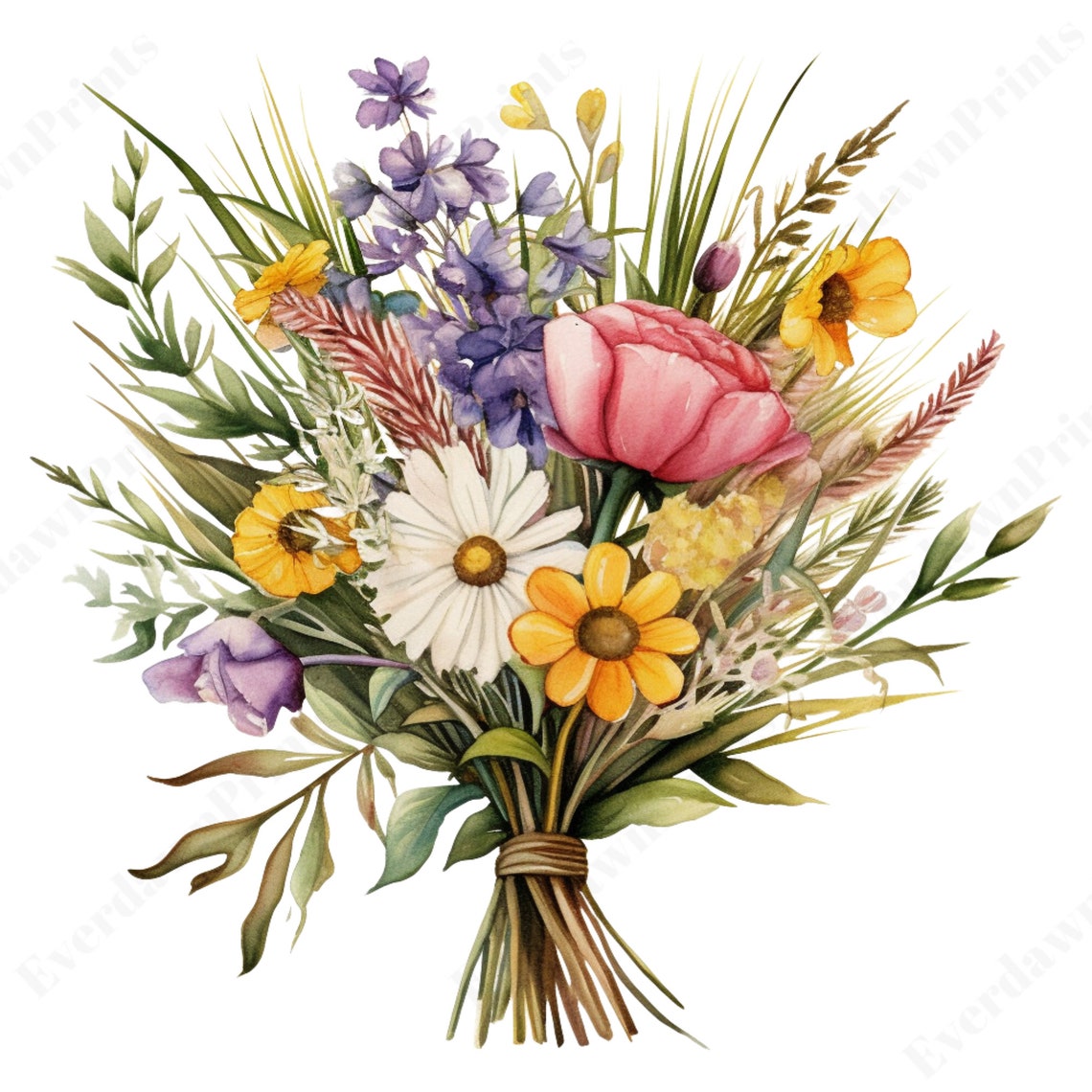 23 Rustic Flowers Bouquets Clipart, Wild Flowers Clipart, Dried Grass ...