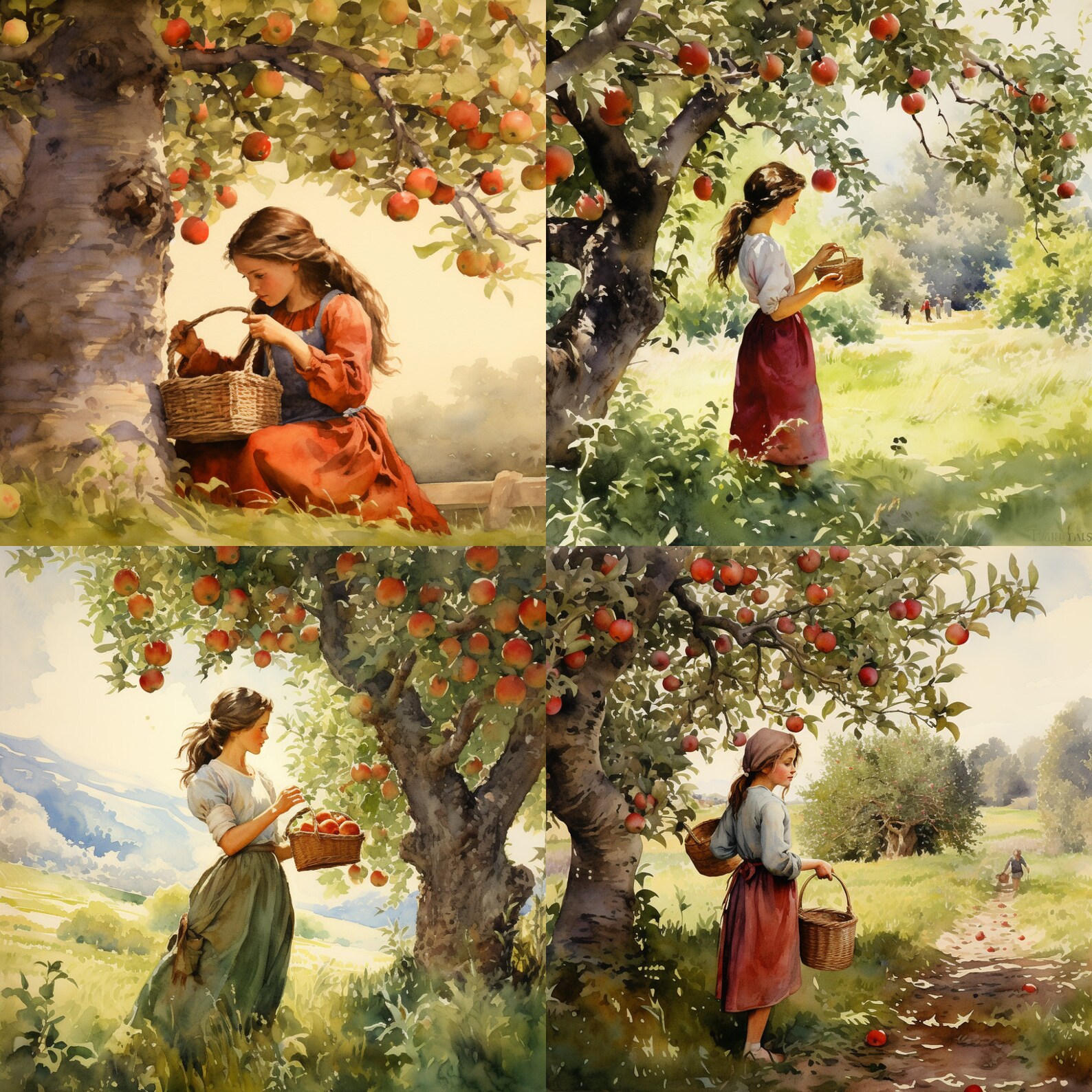 20 Watercolor Girl Picking Apples Clipart Clipart PNG - Etsy
