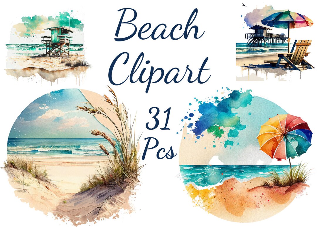 31 Watercolor Beach Clipart, High Quality Pngs, Nursery Art, Digital ...